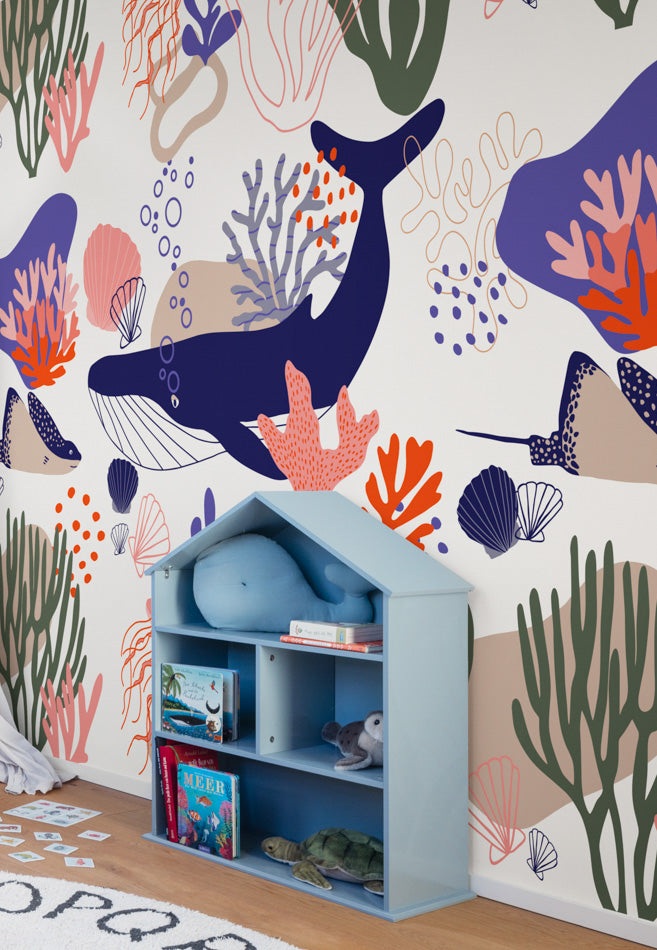 Kindertapete Unterwasserwelt in Premiumqualität mit Wal, Muscheln & Co ...